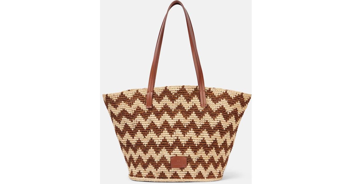 Missoni Zigzag Large Leather-Trimmed Raffia Tote Bag in Brown | Lyst