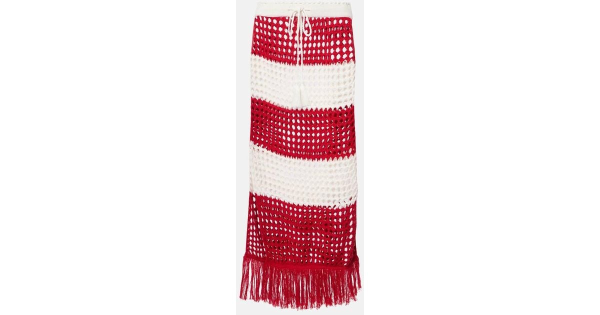 FARM Rio Striped Crochet Cotton Maxi Skirt in Red | Lyst
