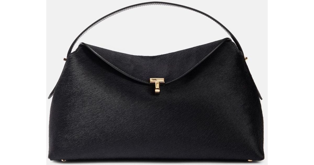 TOTEME T-Lock Calf Hair Tote Bag in Black | Lyst