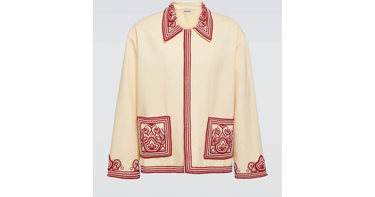 Bode Flora Beaded Cotton Jacket in Red for Men | Lyst