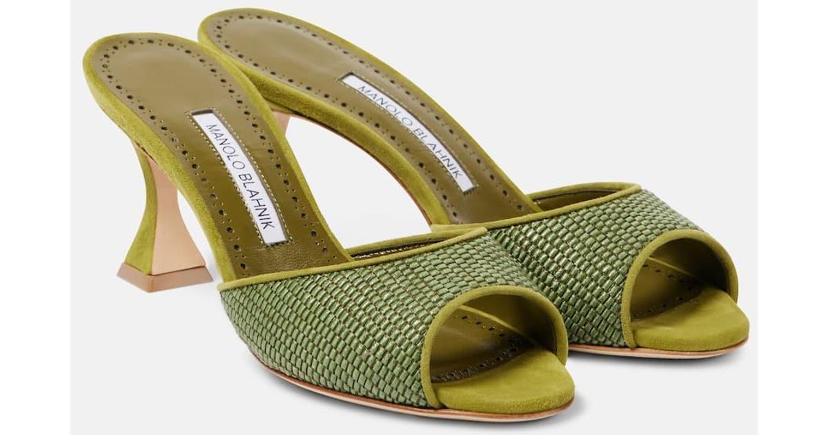 Manolo Blahnik Jadara 70 Raffia Mules in Green | Lyst