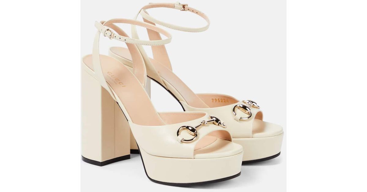 Gucci Horsebit Leather Platform Sandals in Natural | Lyst