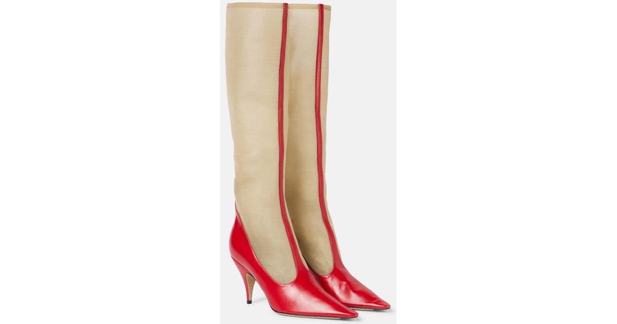 The Row Mesh And Leather Knee-High Boots in Red | Lyst