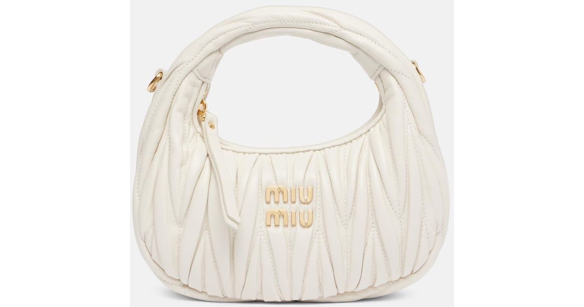 Miu Miu Wander Mini Matelasse Leather Shoulder Bag in White | Lyst