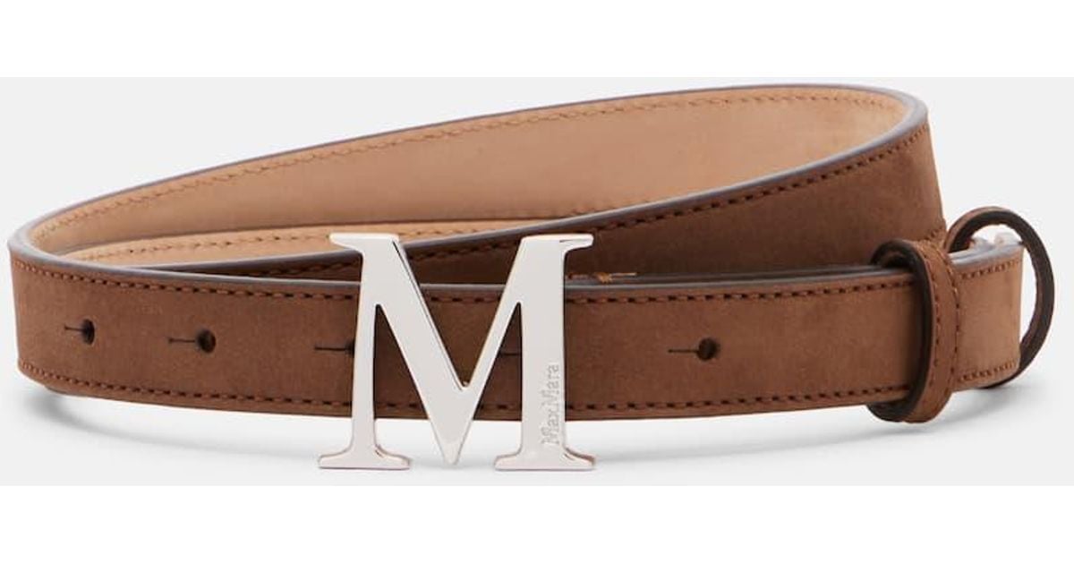 Max Mara Mclassic 20 Logo Suede Belt in Brown | Lyst