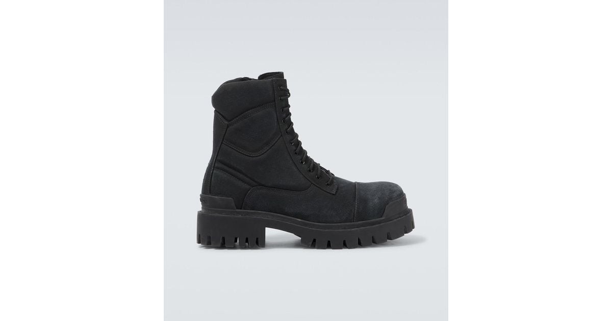 Balenciaga Combat Strike Canvas Lace-up Boots in Black for Men | Lyst