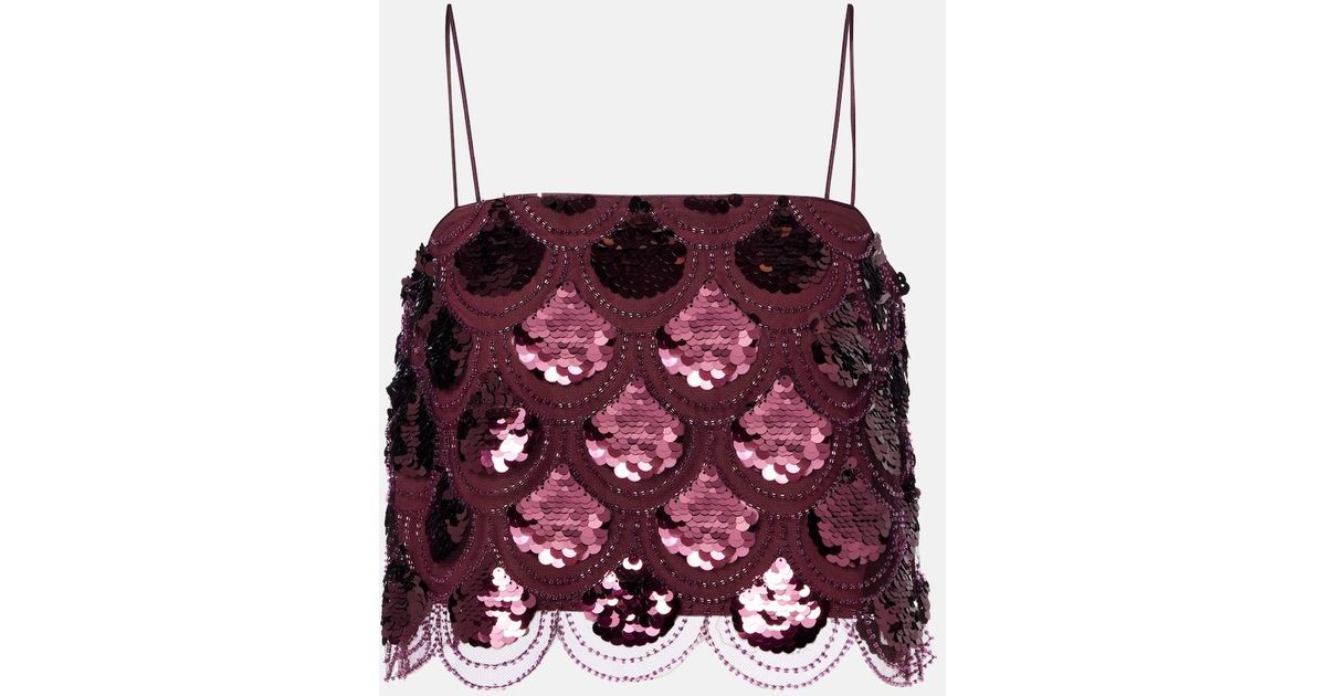 ROTATE BIRGER CHRISTENSEN Embellished Mesh Crop Top in Purple | Lyst UK