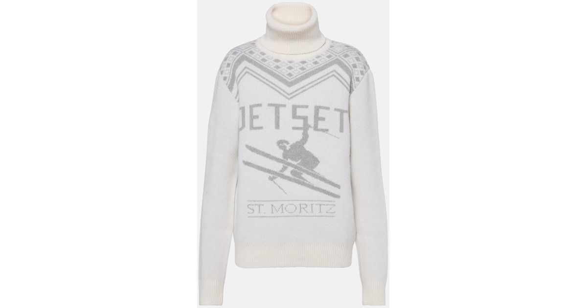 Jet Set Wool Intarsia Turtleneck Sweater in Gray | Lyst