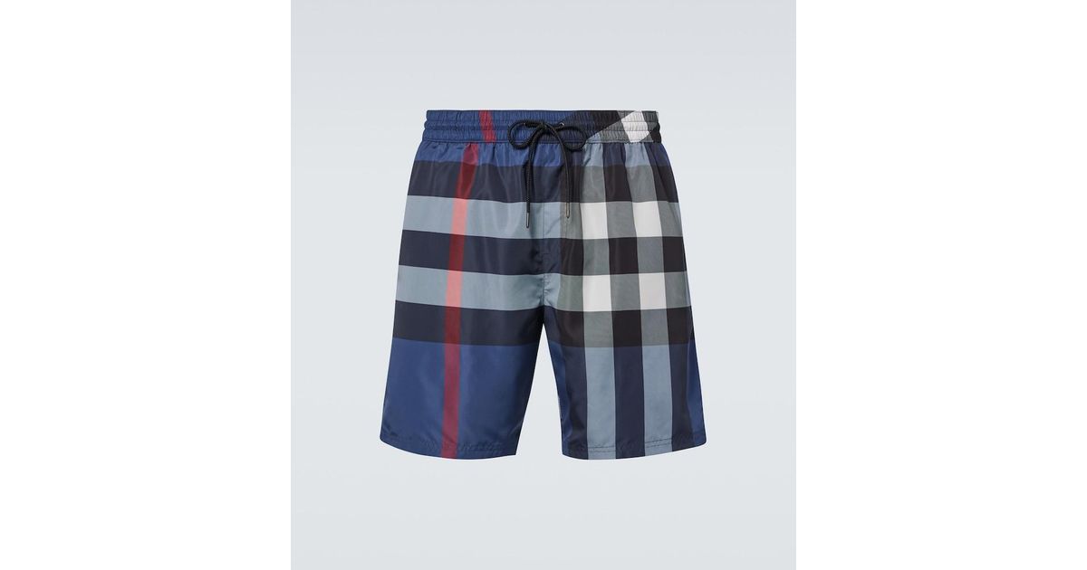 Burberry Check Swim Trunks in Blue for Men | Lyst UK