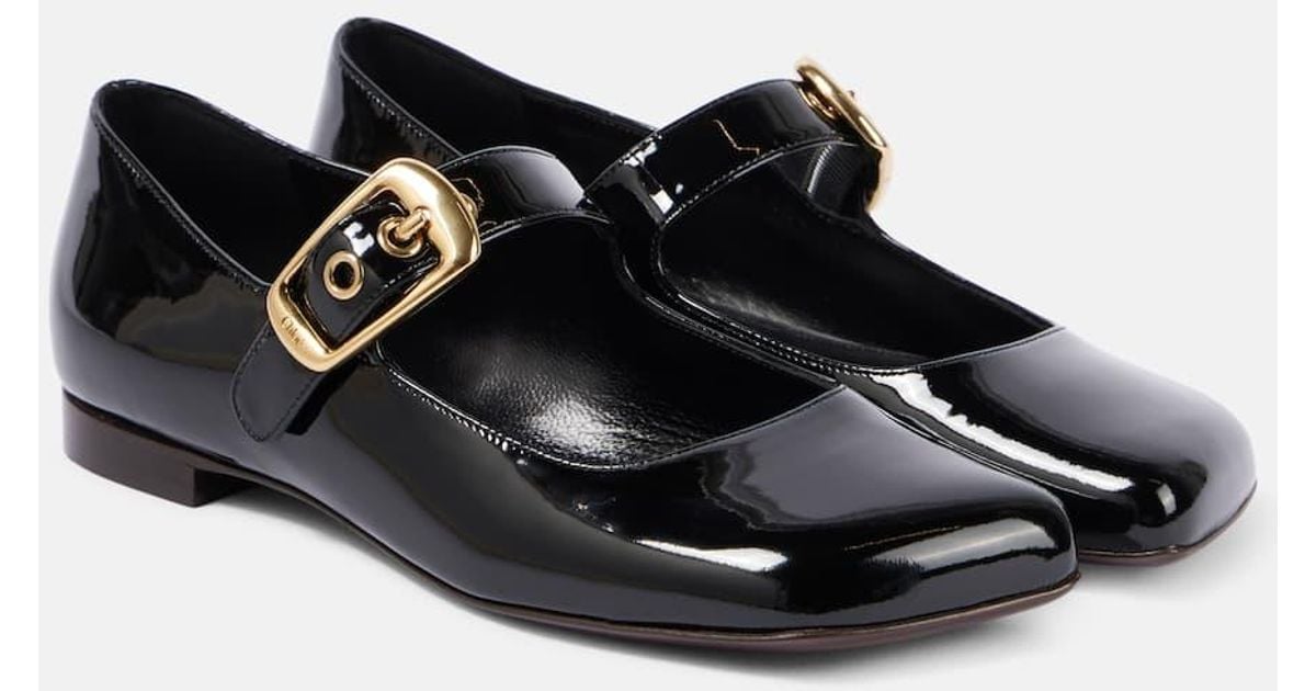 Chloé Polly Patent Leather Mary Jane Flats in Black | Lyst