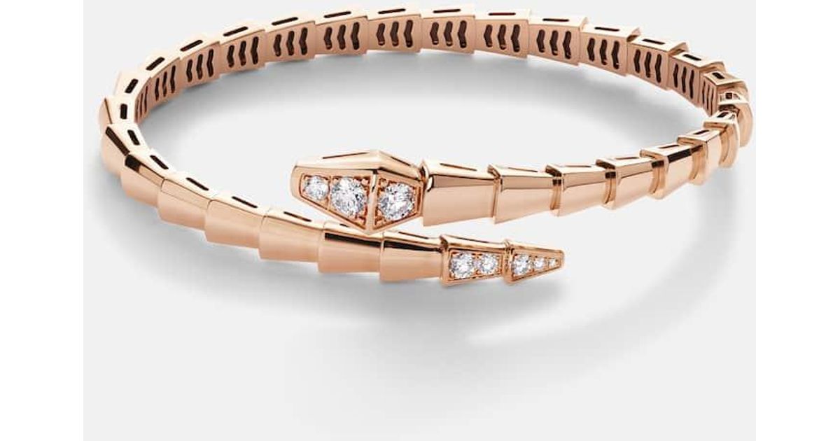 BVLGARI Serpenti Viper 18Kt Rose Bracelet With Diamonds in White | Lyst