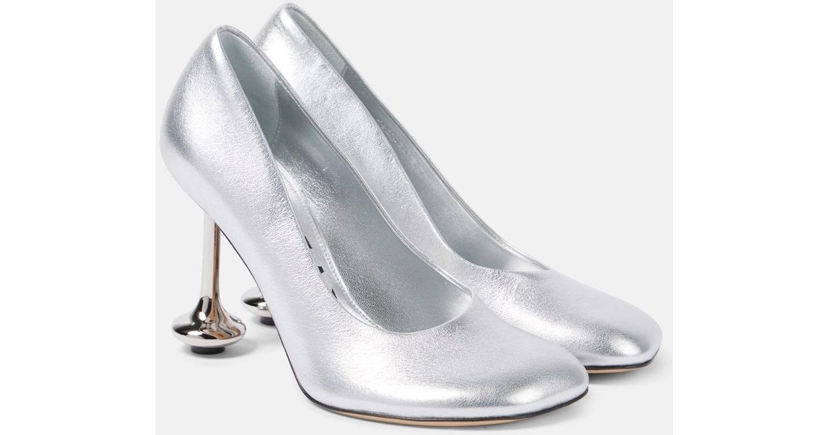 Loewe Toy Metallic Leather Pumps in White | Lyst