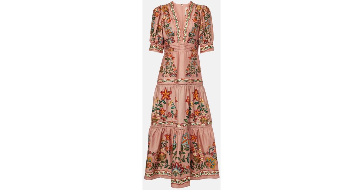 FARM Rio Floral Tiered Cotton Maxi Dress in Pink | Lyst
