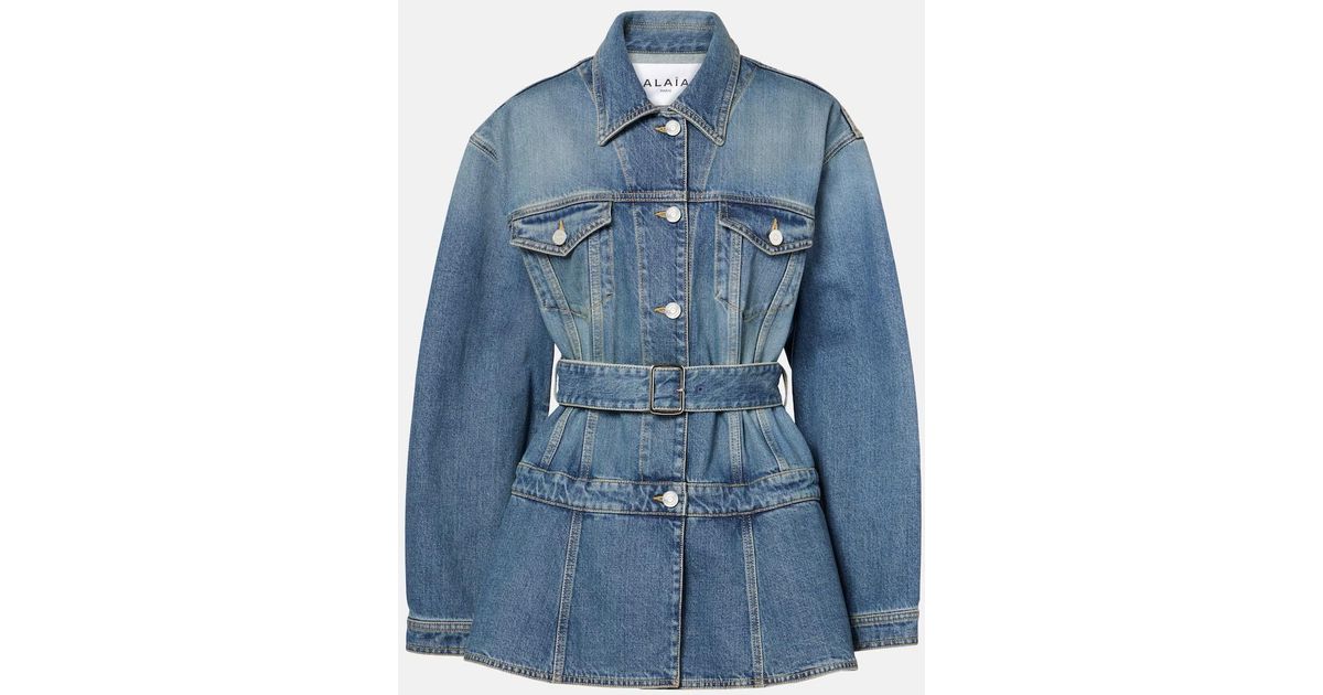 Alaïa Peplum Denim Jacket in Blue | Lyst