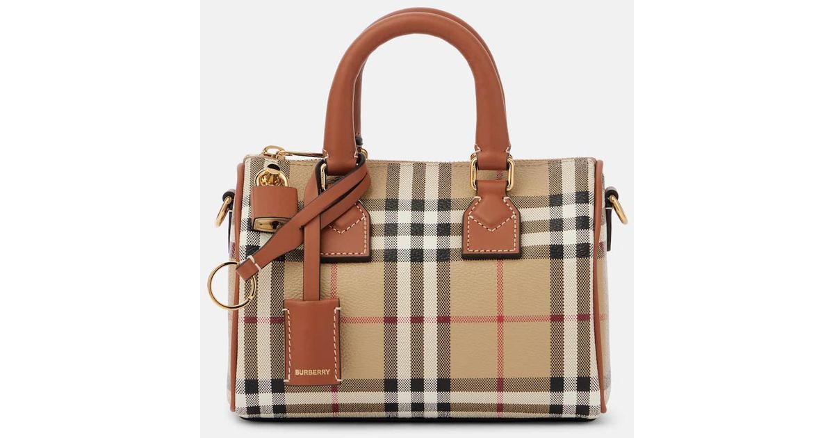Burberry Check Mini Tote Bag in Brown | Lyst