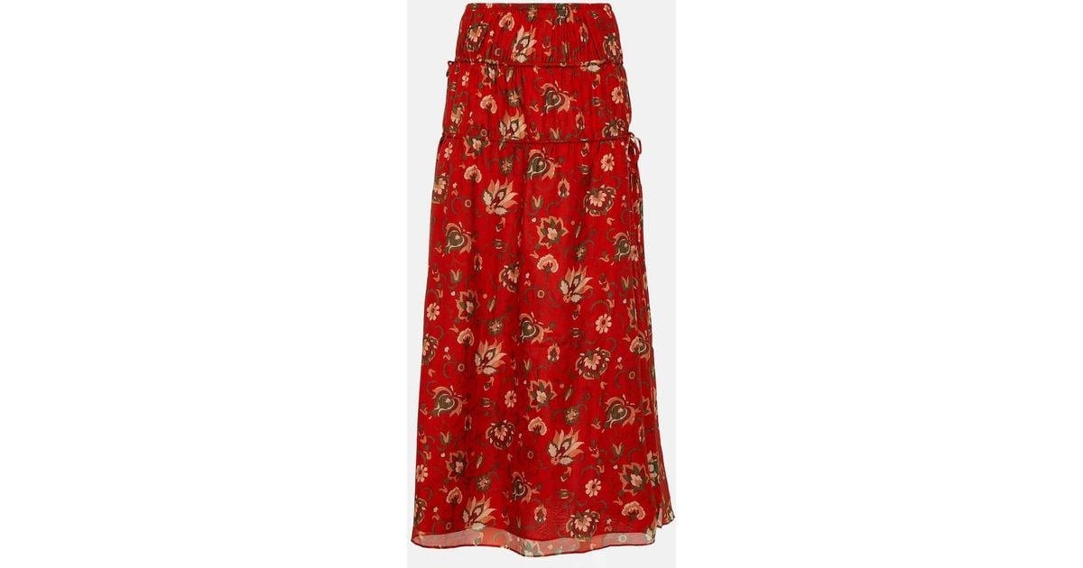 Sir. The Label Reyes Printed Cotton And Silk Maxi Skirt in Red | Lyst
