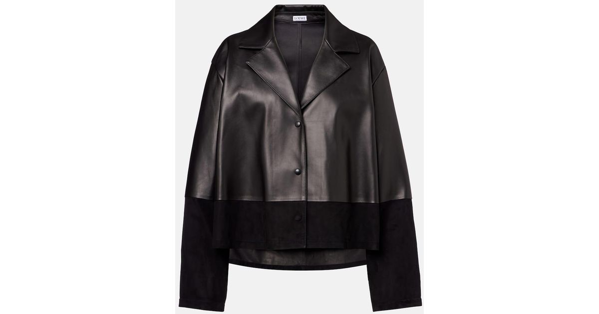 Loewe Suede-Trimmed Leather Jacket in Black | Lyst