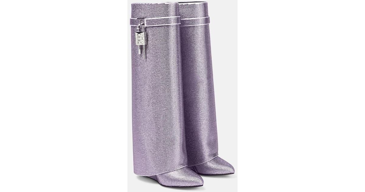 Givenchy Shark Lock Strass Knee-high Boots in Purple | Lyst