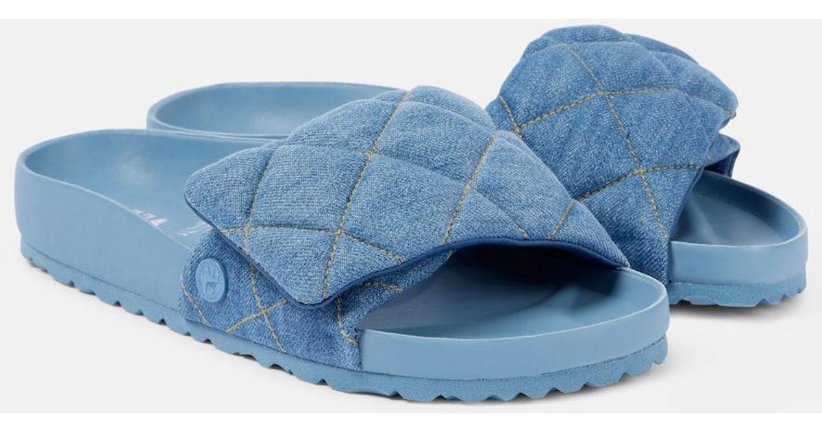 Birkenstock Sylt Quilted Denim Slides in Blue | Lyst