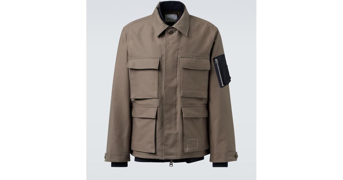 Sacai Layered Cotton Jacket in Brown for Men | Lyst