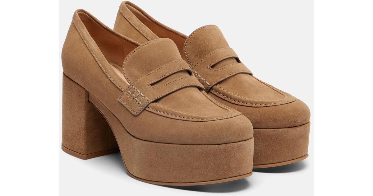 Gianvito Rossi 35 Suede Loafer Pumps in Brown | Lyst