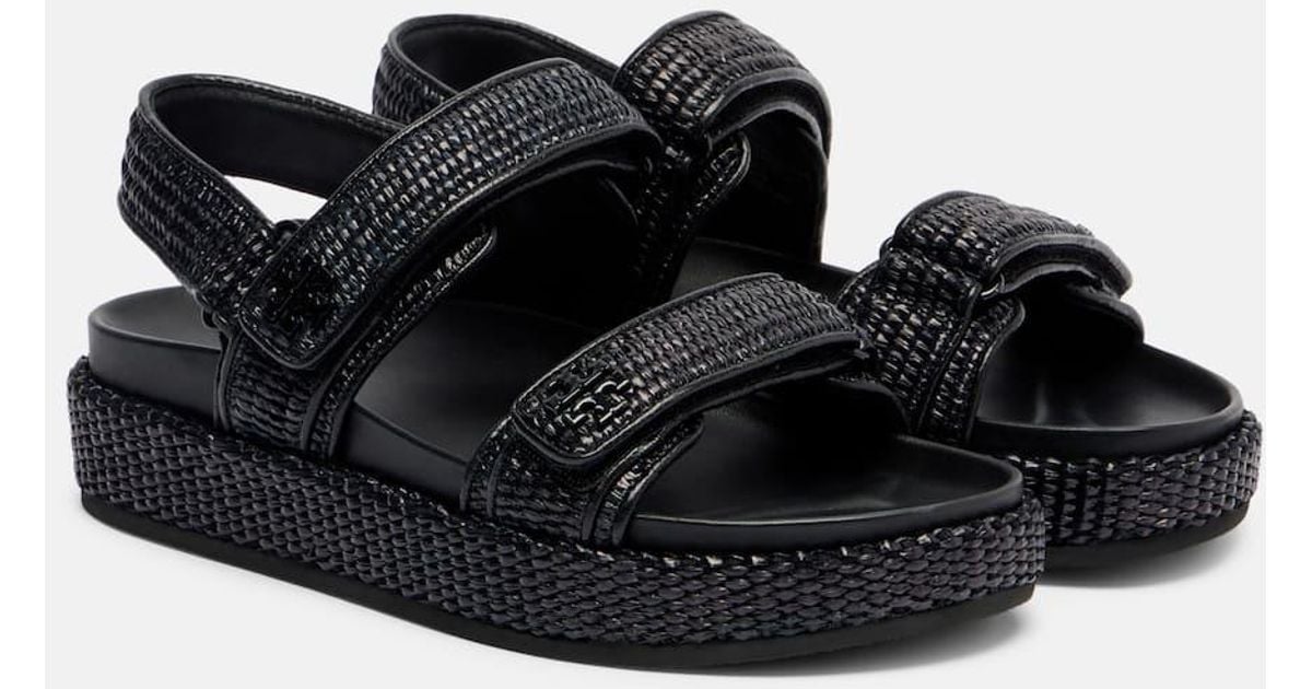 Tory Burch Raffia And Leather Sandals in Black | Lyst