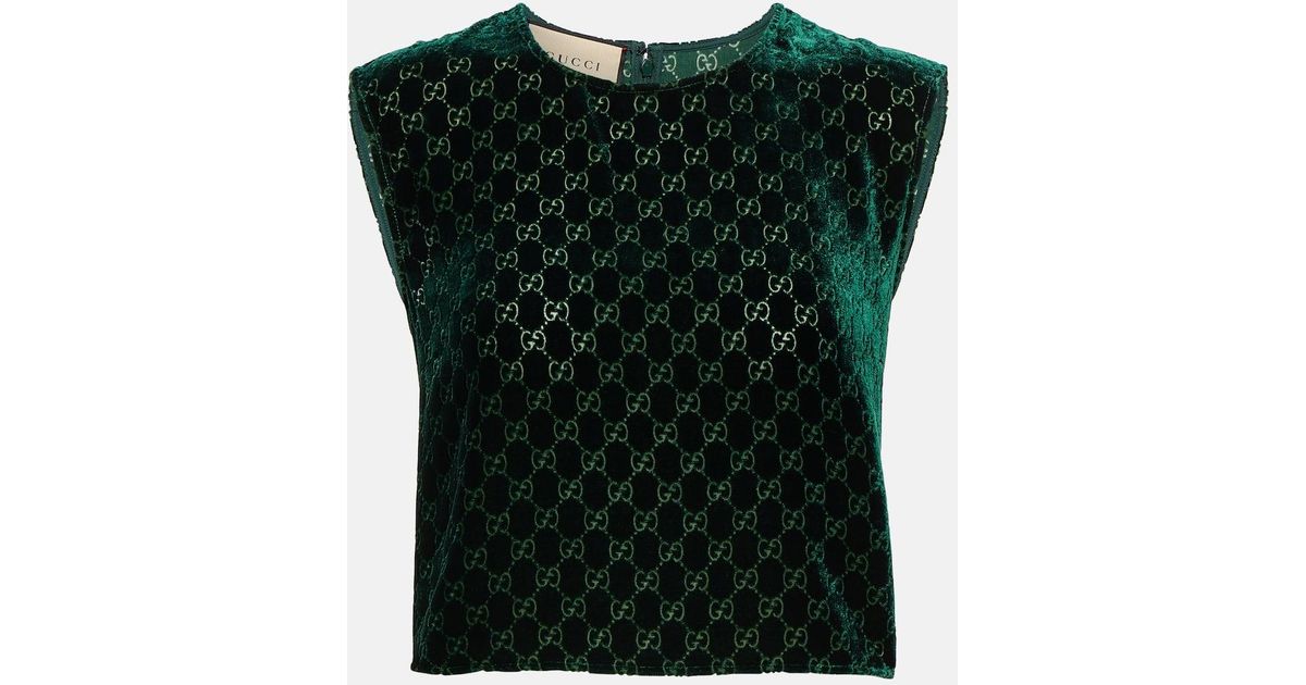Gucci Gg Velvet Devore Top in Green | Lyst
