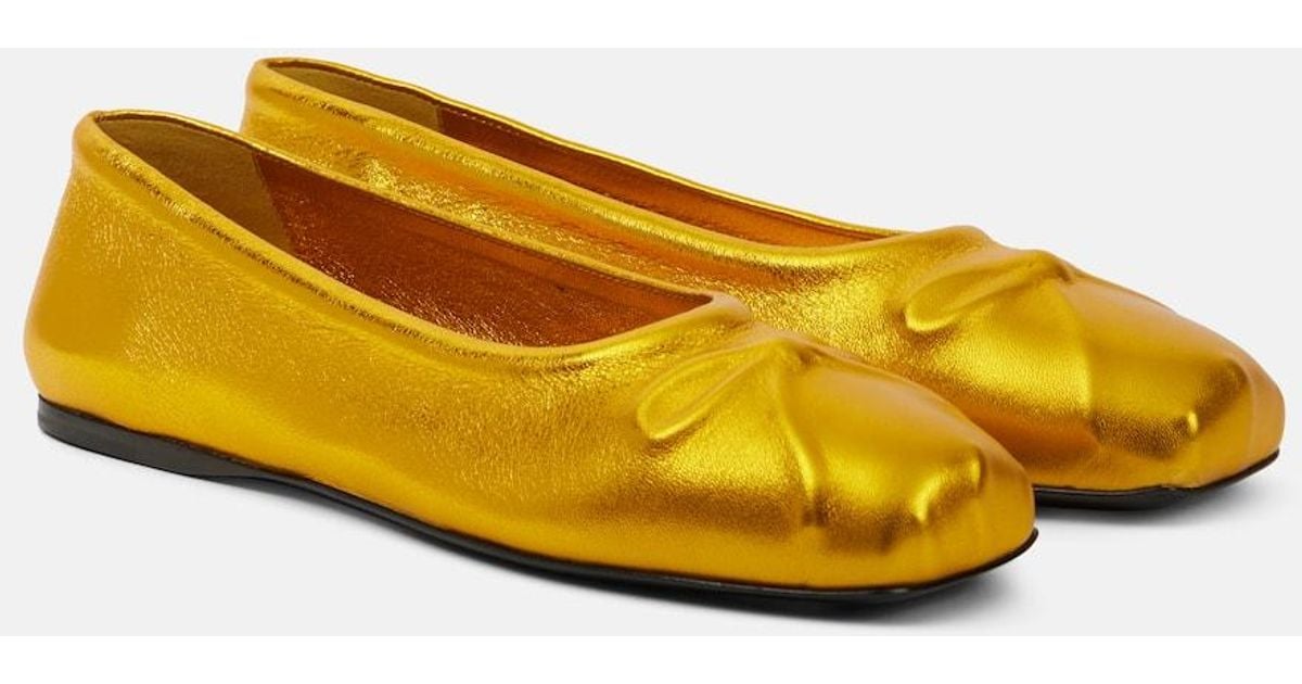 Marni Little Bow Leather Ballet Flats in Yellow | Lyst