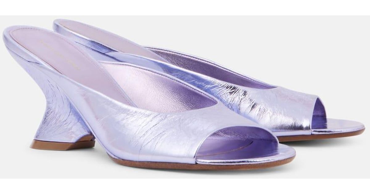 Dries Van Noten Metallic Leather Wedge Mules in Purple | Lyst