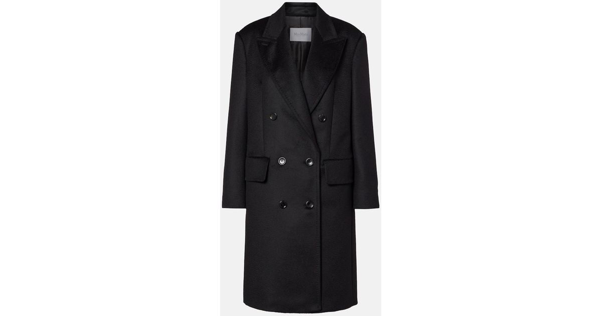 Max Mara Cosa Double-Breasted Camel Hair Coat in Black | Lyst