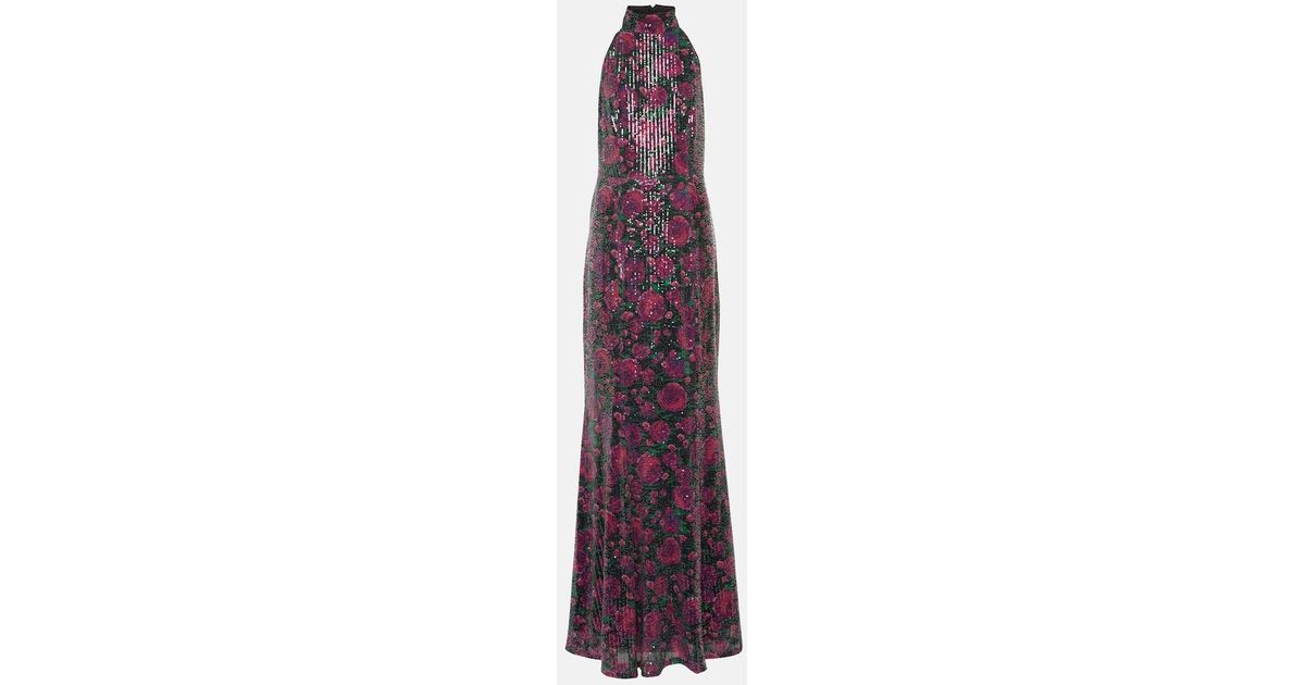 ROTATE BIRGER CHRISTENSEN Sequined Halterneck Maxi Dress in Purple | Lyst