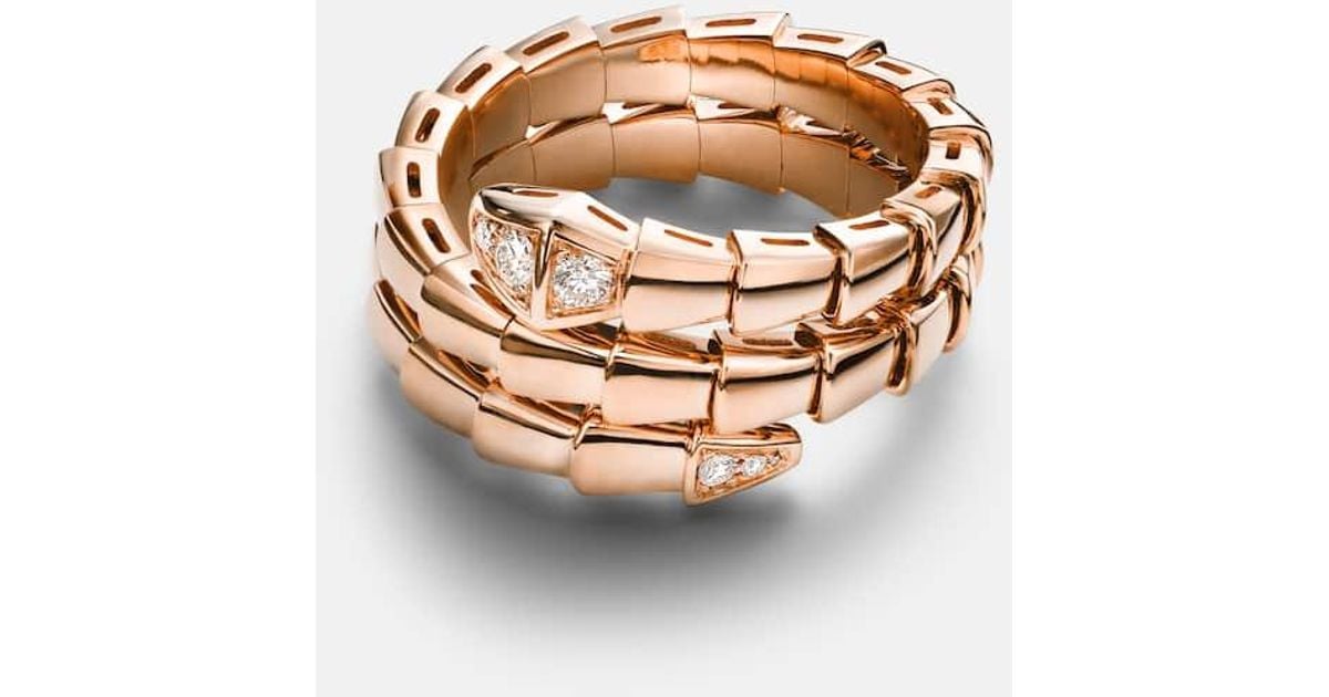 BVLGARI Serpenti Viper 18Kt Rose Ring With Diamonds in White | Lyst UK
