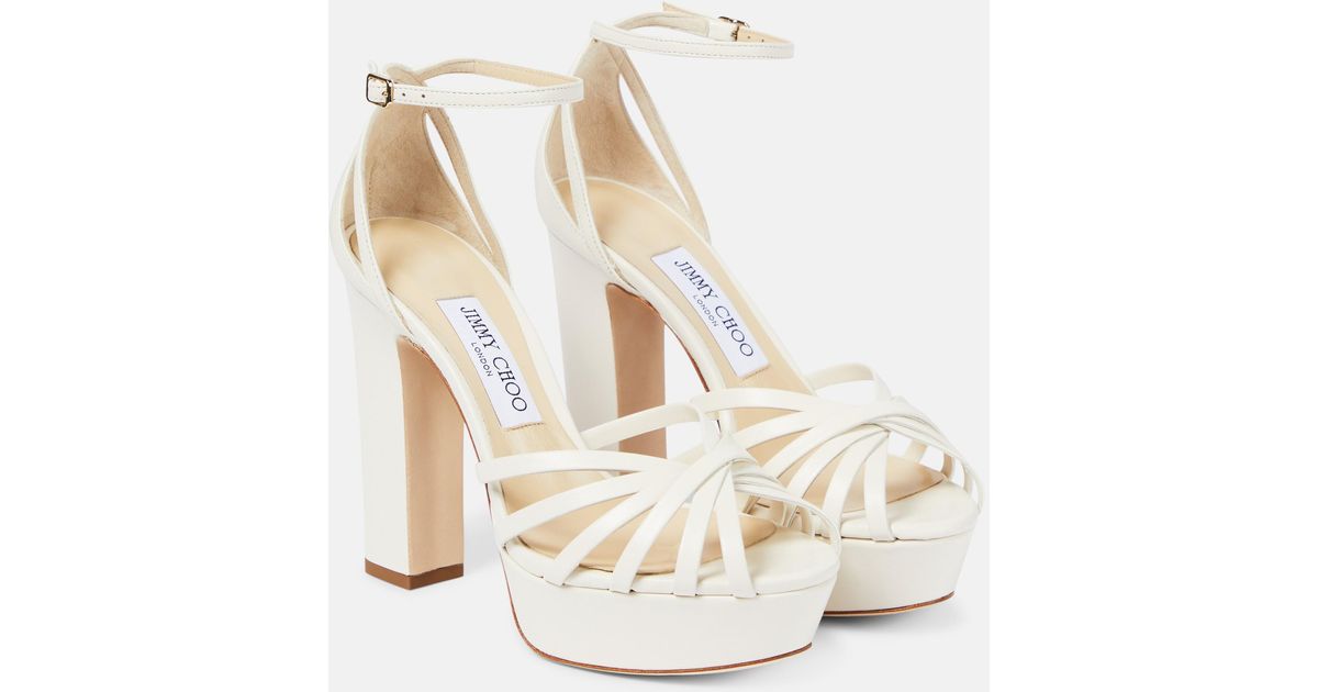 Jimmy Choo Isra Leather Platform Sandals in White | Lyst