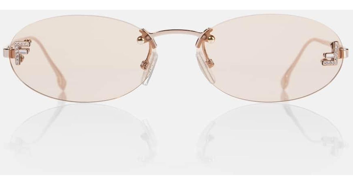 Fendi First Crystal Oval Sunglasses in Natural | Lyst