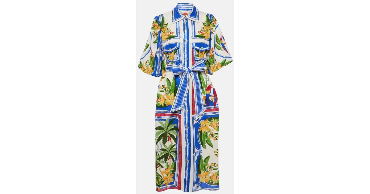 FARM Rio Tropical Destination Cotton-Blend Shirt Dress in Blue | Lyst