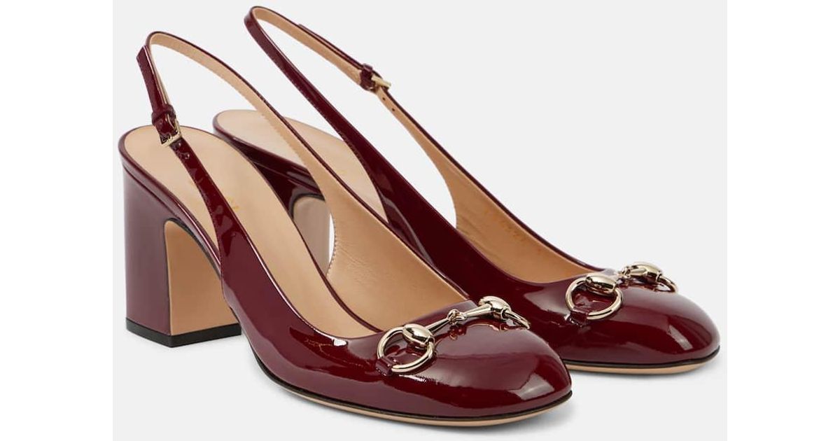 Gucci Horsebit Patent Leather Slingback Pumps in Brown | Lyst