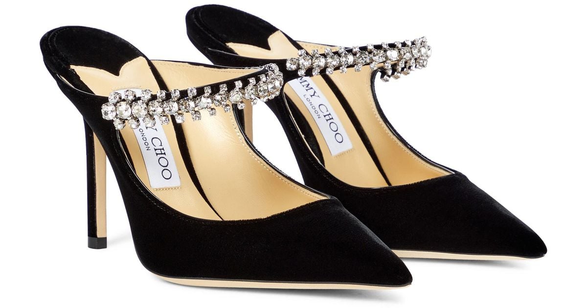 Jimmy Choo Bing 100 Embellished Velvet Mules in Black | Lyst