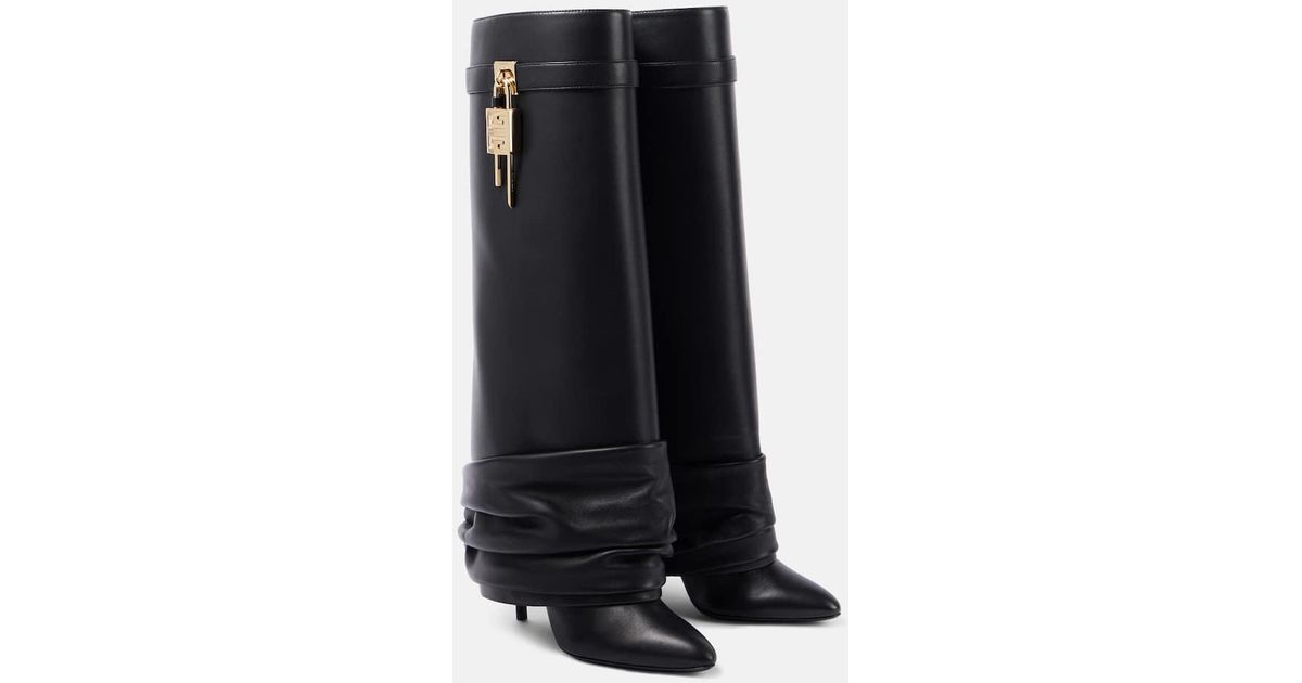Givenchy Shark Lock Stiletto Leather Knee-high Boots in Black | Lyst