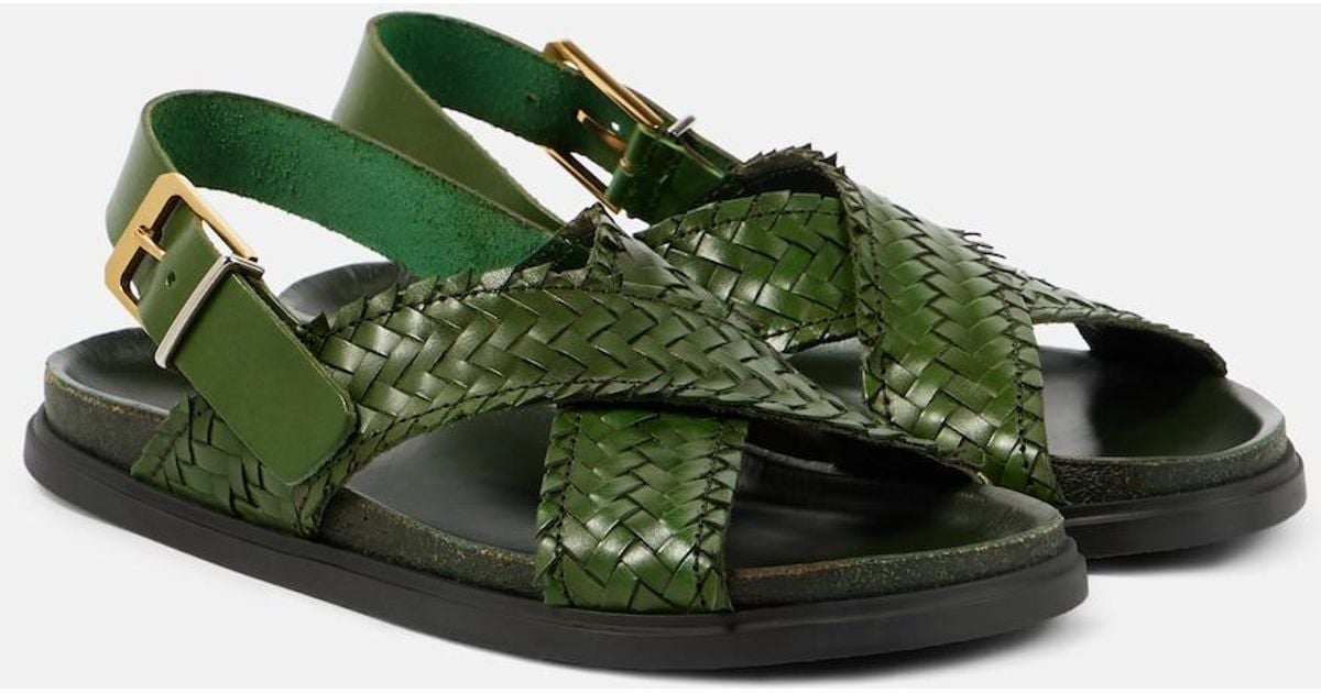 The Row Buckle Woven Leather Slingback Sandals in Green | Lyst