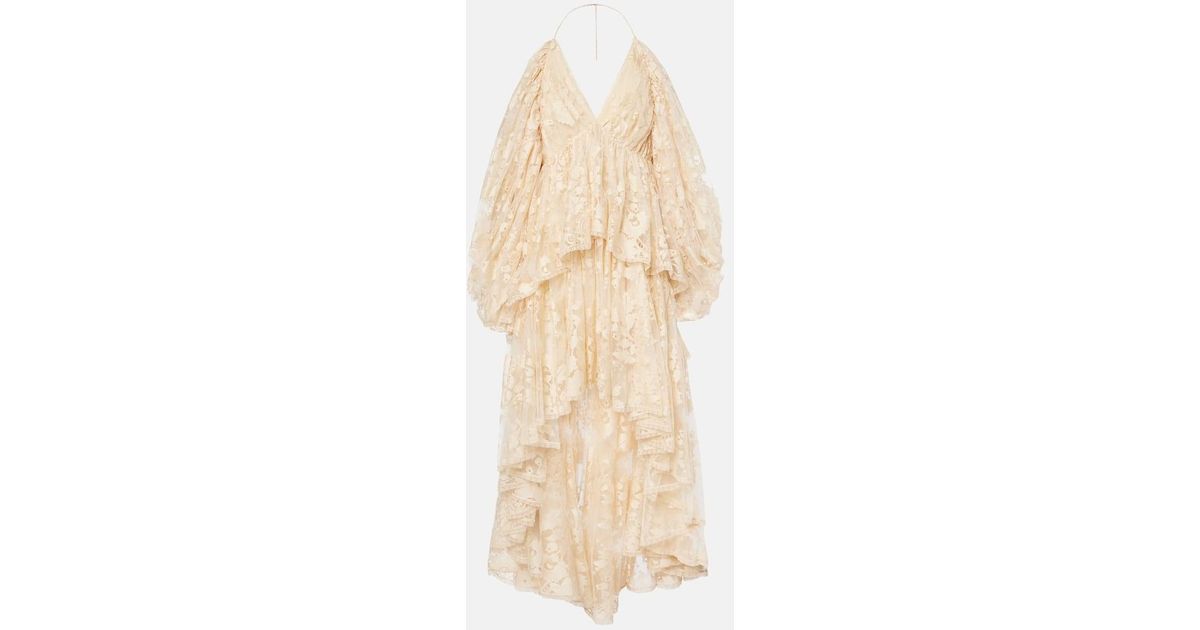 Zimmermann Floral Lace Asymmetric Mini Dress in Natural | Lyst