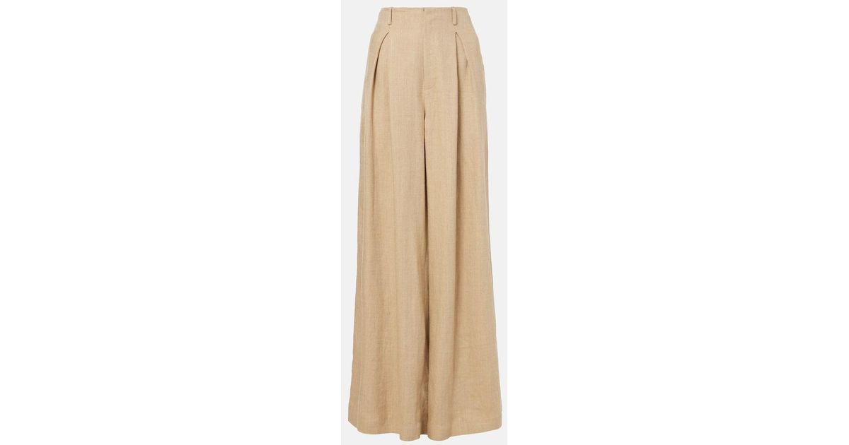 Ralph Lauren Greer Silk And Linen Wide-leg Pants in Natural | Lyst