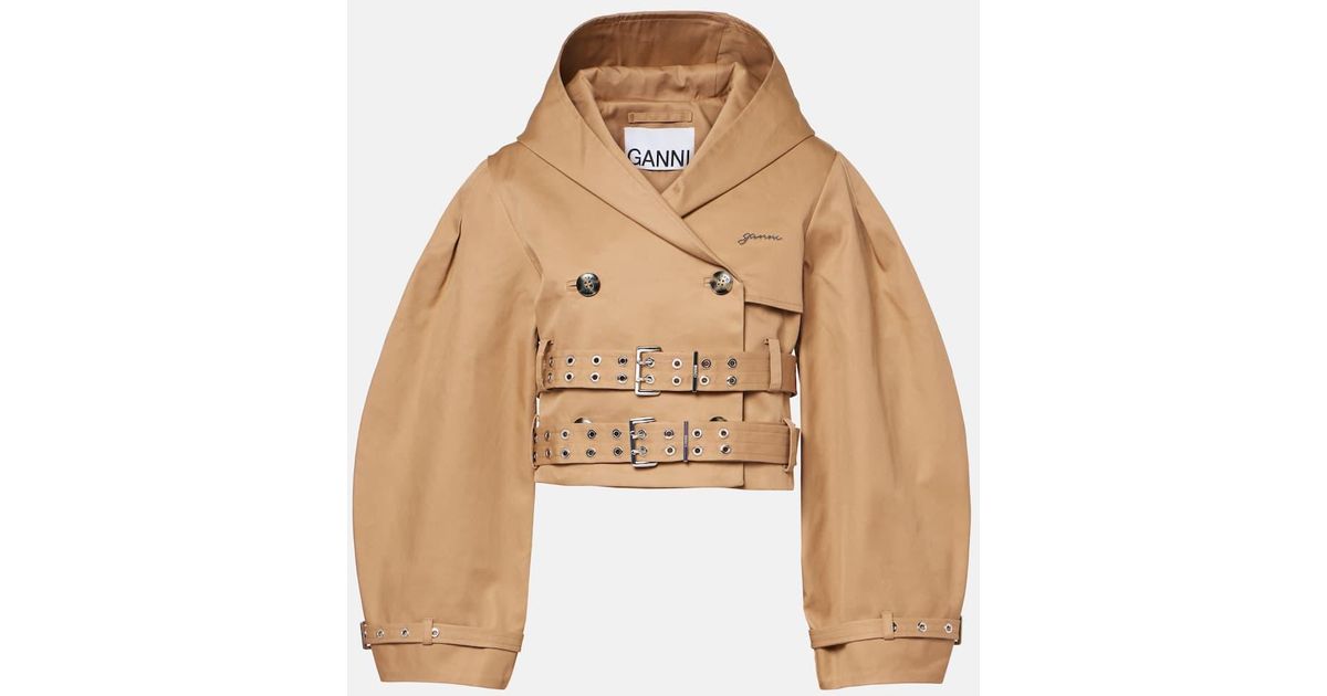 Ganni Double-Breasted Cotton Jacket in Natural | Lyst