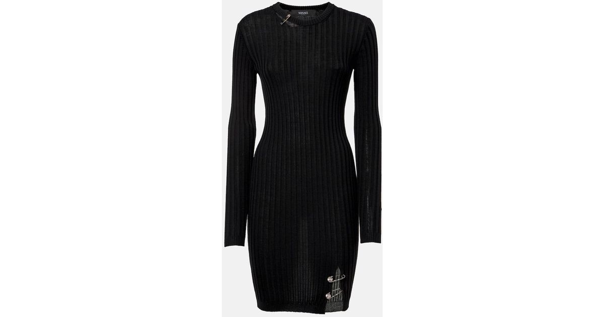 Versace Safety Pin Ribbed Knit Minidress In Black Lyst