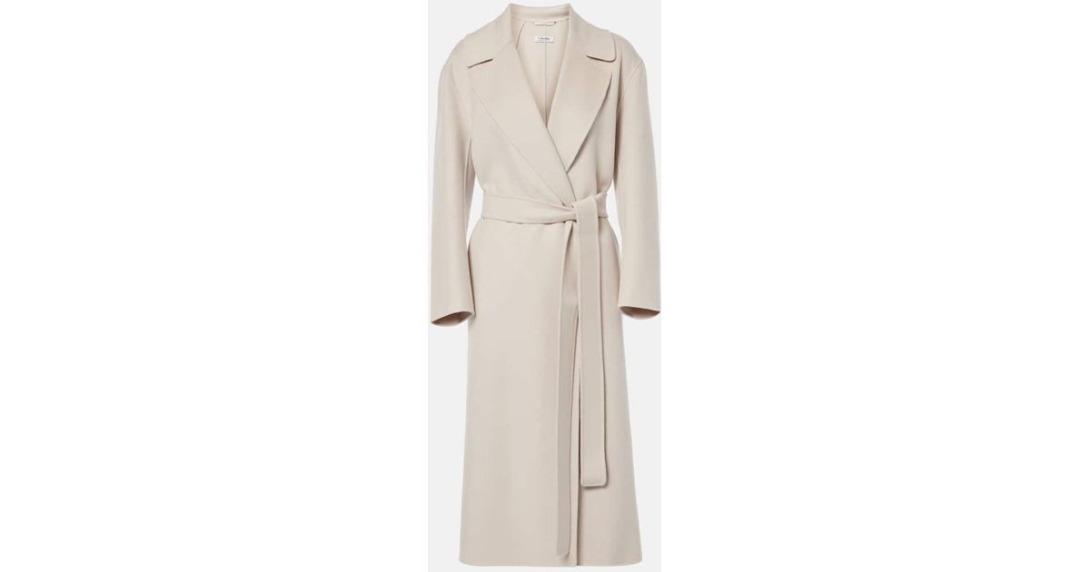 Max Mara Livia Wool Wrap Coat in Natural | Lyst