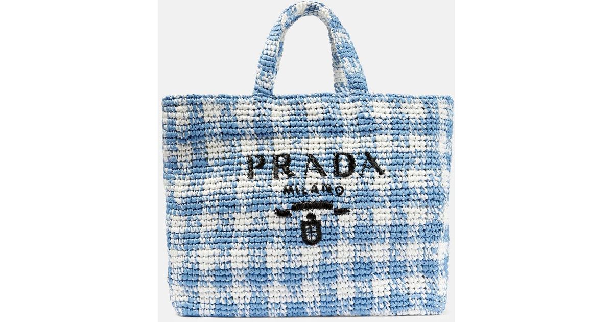 Prada Logo Raffia-Effect Shopper in Blue | Lyst