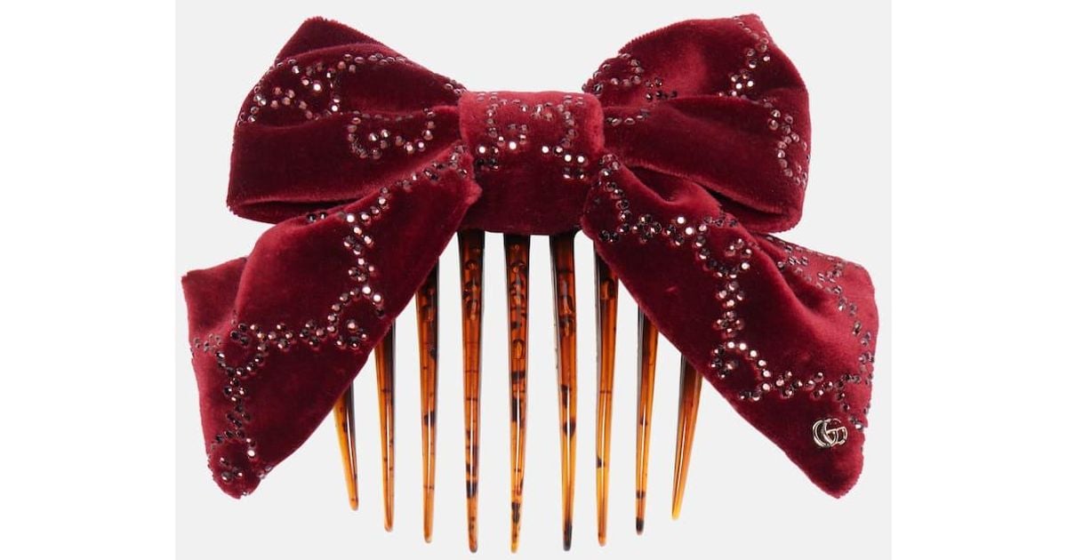 Gucci Gg Embellished Cotton Velvet Hair Comb in Red | Lyst UK