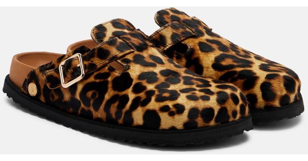 Birkenstock Boston Leopard-Print Calf Hair Clogs in Brown | Lyst UK