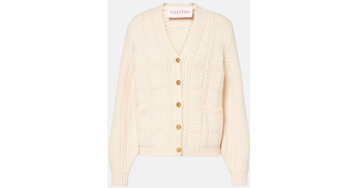 Valentino Virgin Wool Cardigan in Natural | Lyst