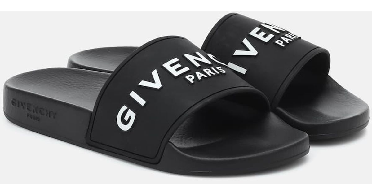 Givenchy Paris Flat Logo Slides in Black | Lyst