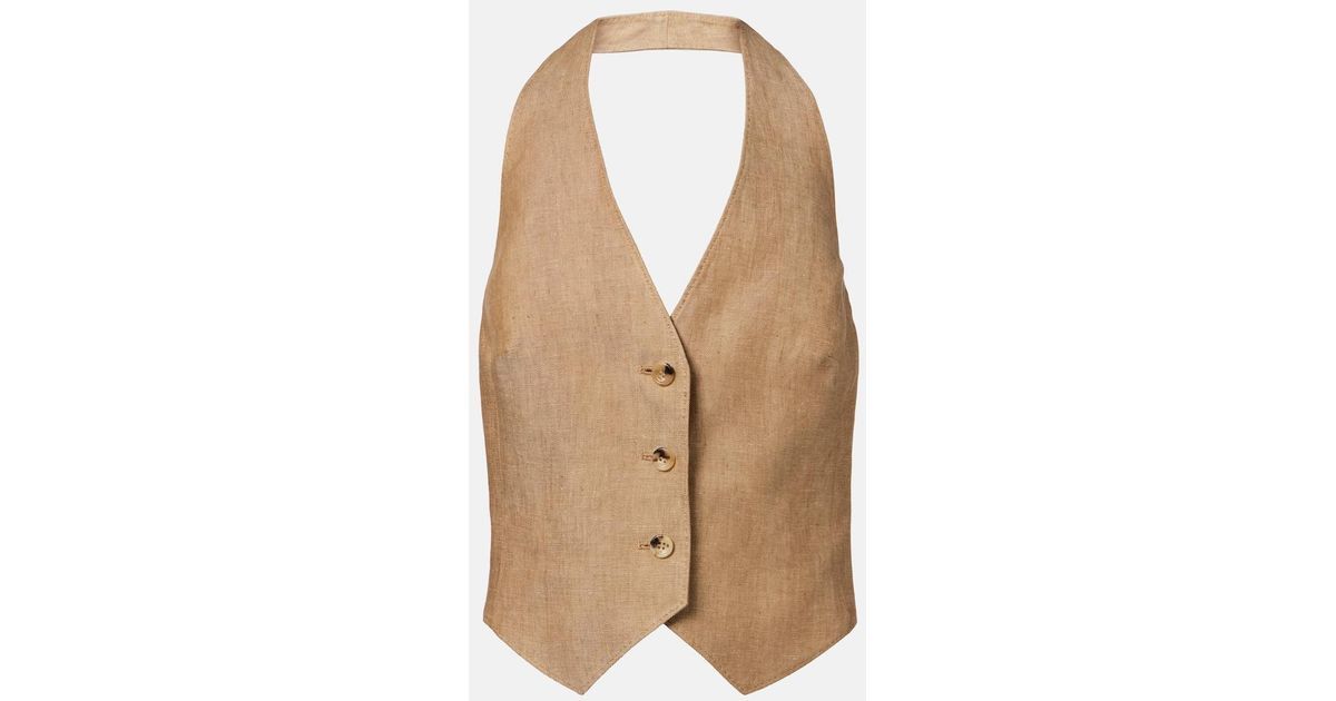 Max Mara Sauro Open-Back Linen Vest in Natural | Lyst